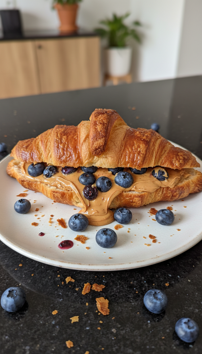Toast croissant beurre de cacahuète myrtilles - Recettesfrancaises